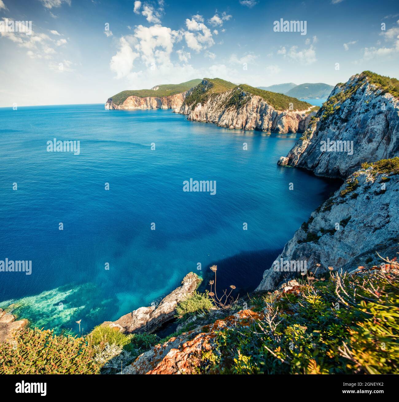 Splendid morning seascape of Ionian Sea. Fantastic spring view of the ...