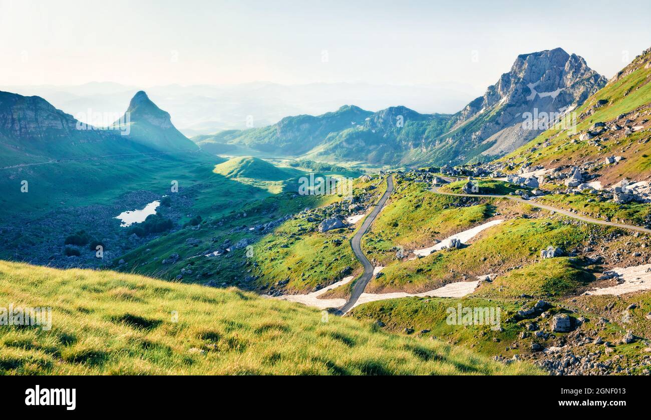 Bright summer view from Sedlo pass. Picturesque morning scene of ...