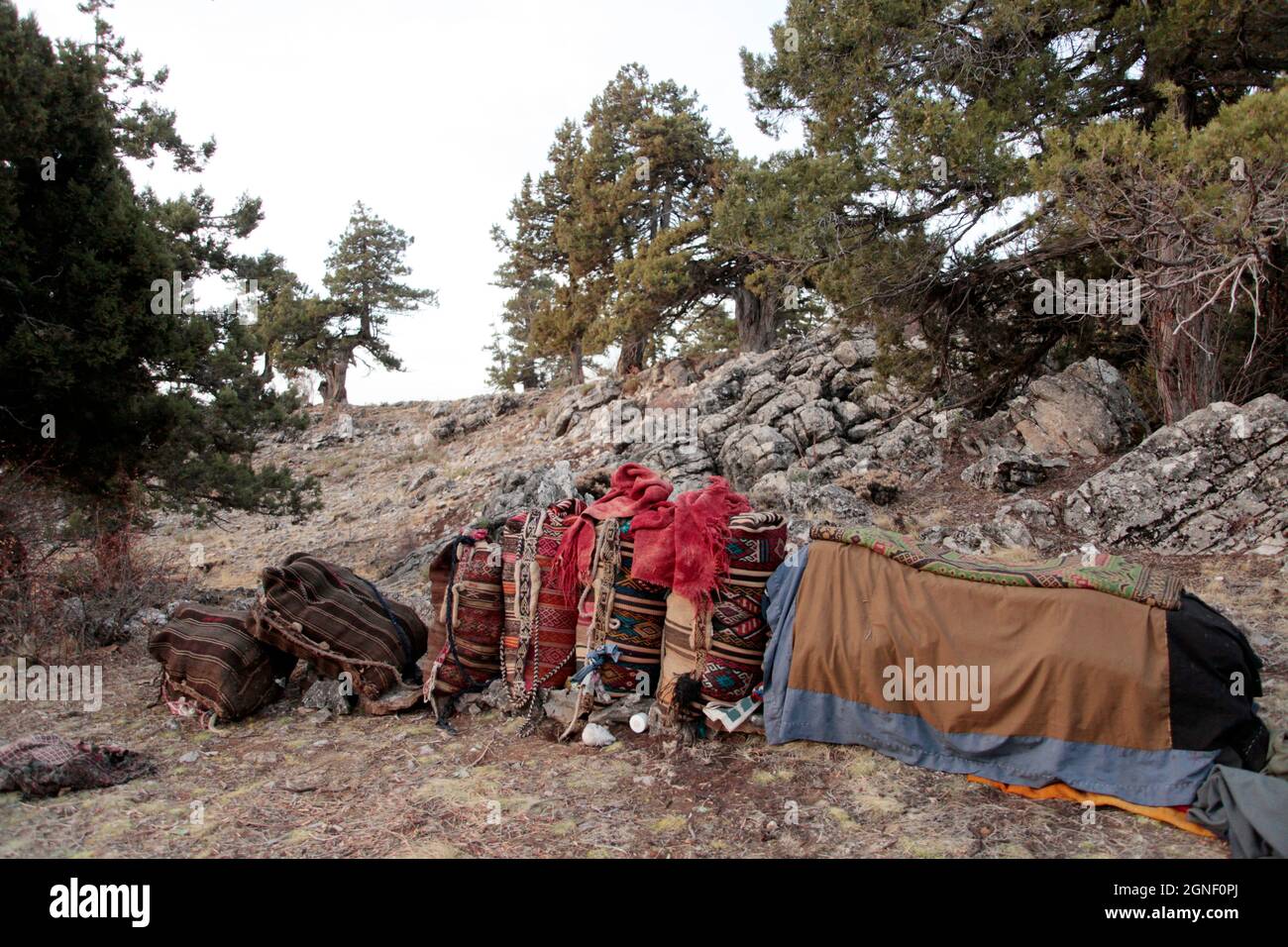 Handmade wool sacks used by nomads Stock Photo - Alamy