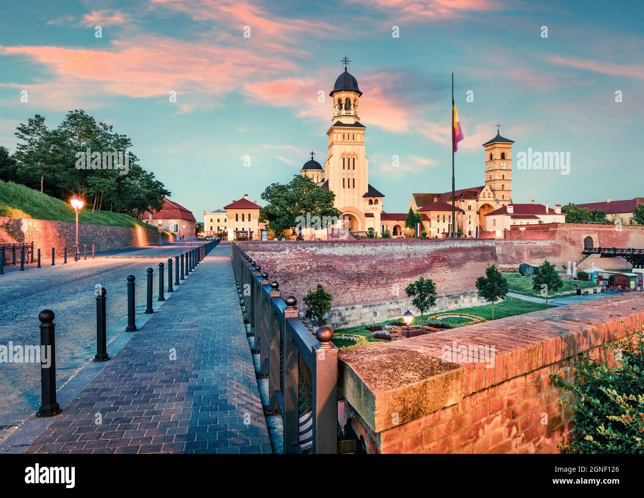 Colorful cityscape of Fortified churches inside Alba Carolina Fortress ...