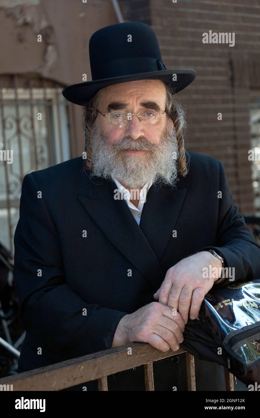 Posed portrait of a Hasidic orthodox Jewish man. In Williamsburg ...