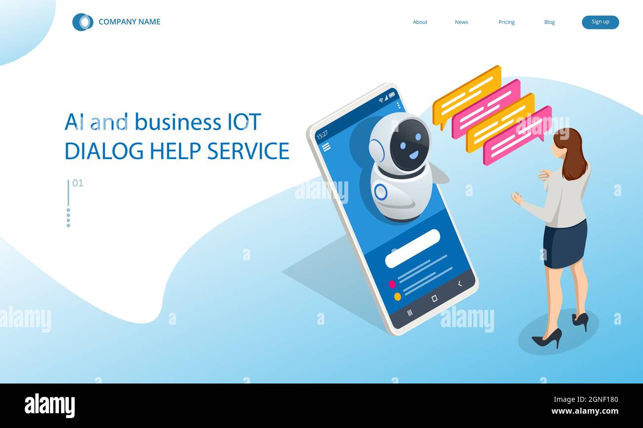 Isometric artificial intelligence. Chat bot and future marketing. AI ...