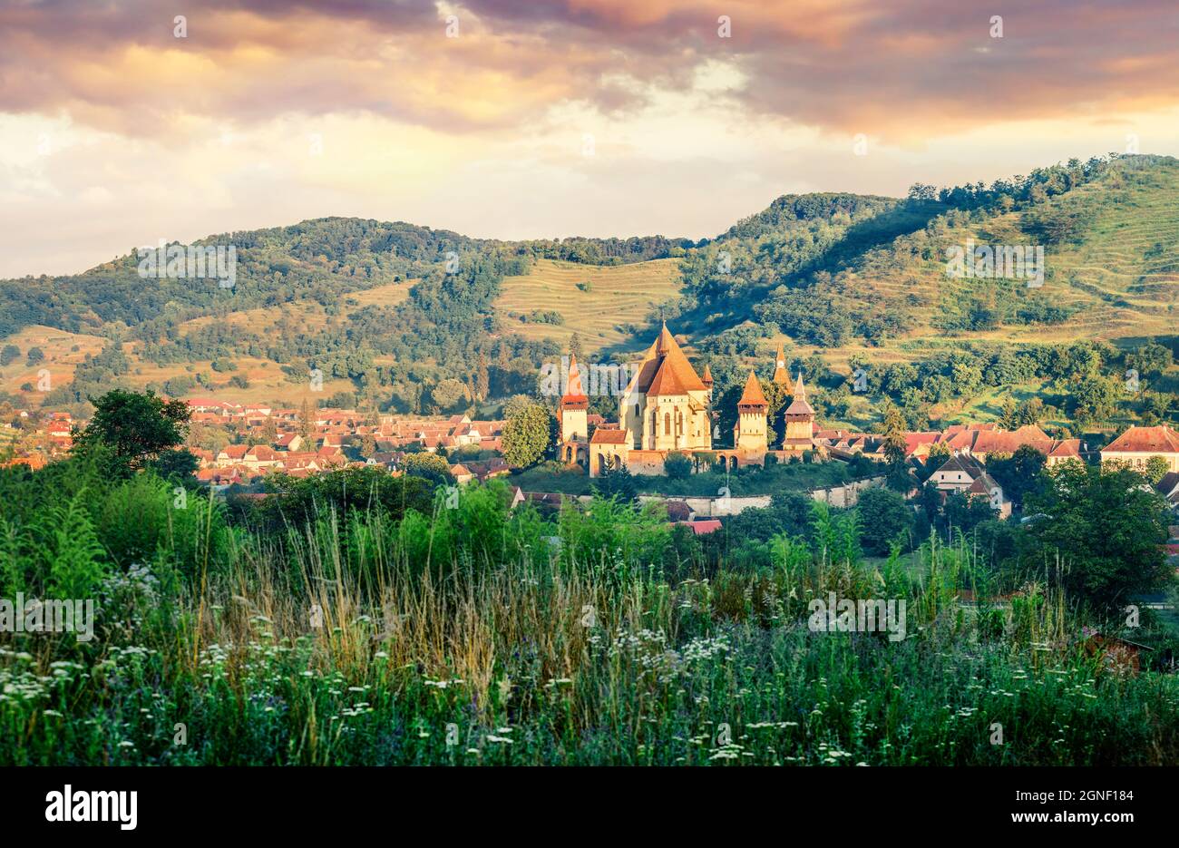 Picturesque summer view of Fortified Church of Biertan, UNESCO World ...