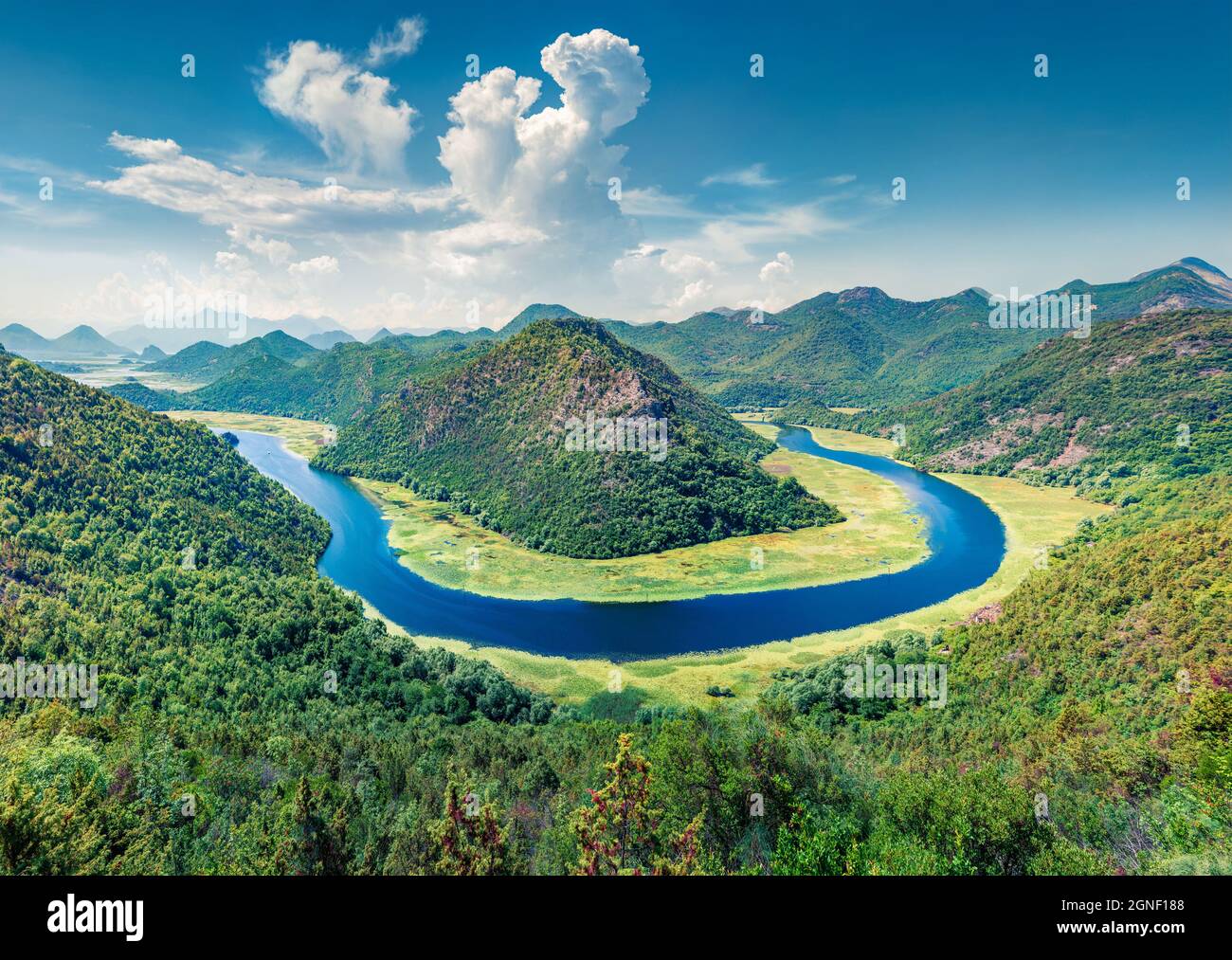 Spectacular view of Canyon of Rijeka Crnojevica river, Skadar lake lacation. Bright summer scene ...