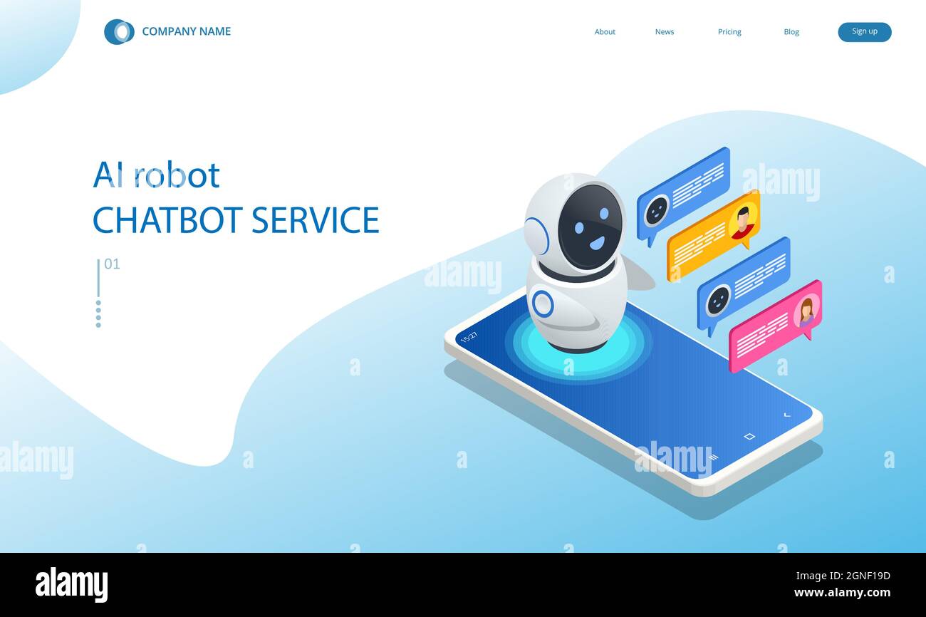 Isometric artificial intelligence. Chat bot and future marketing. AI ...