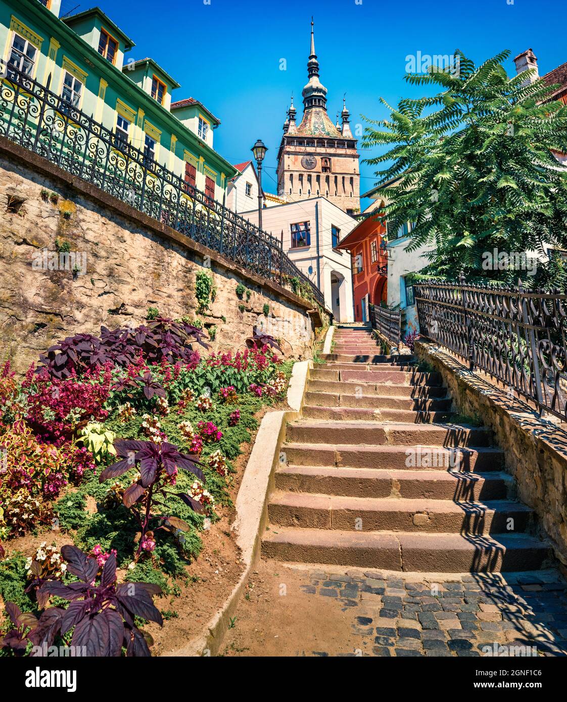 Splendid morning view of famous medieval fortified city and the Clock ...