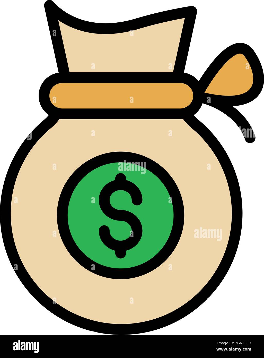 Bag of coins icon. Outline bag of coins vector icon color flat isolated ...