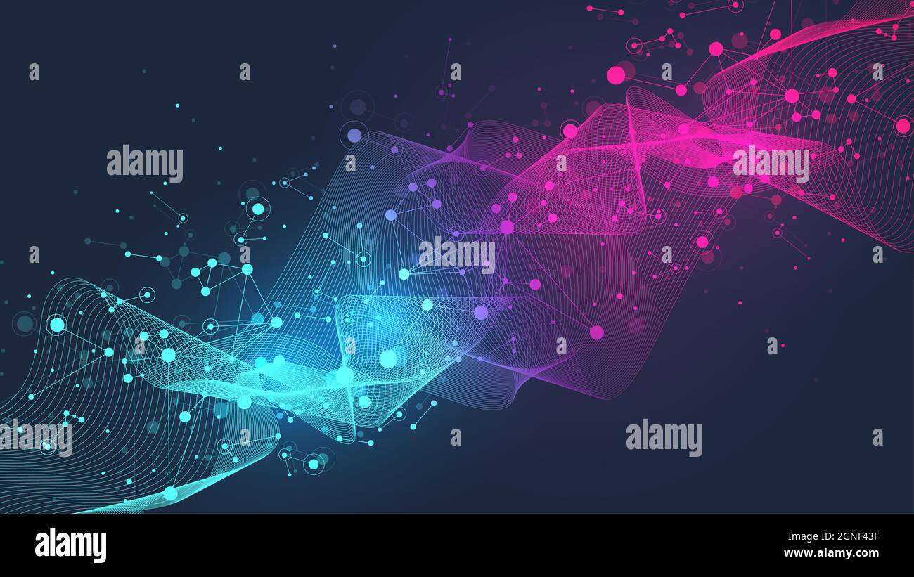 Technology abstract background with connected line and dots. Big data visualization. Artificial ...