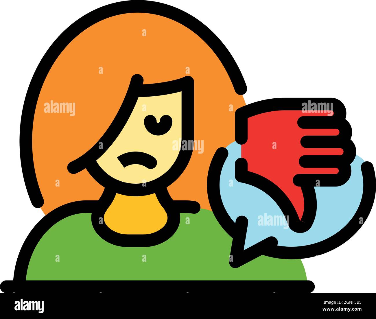 Girl dislike icon. Outline girl dislike vector icon color flat isolated ...