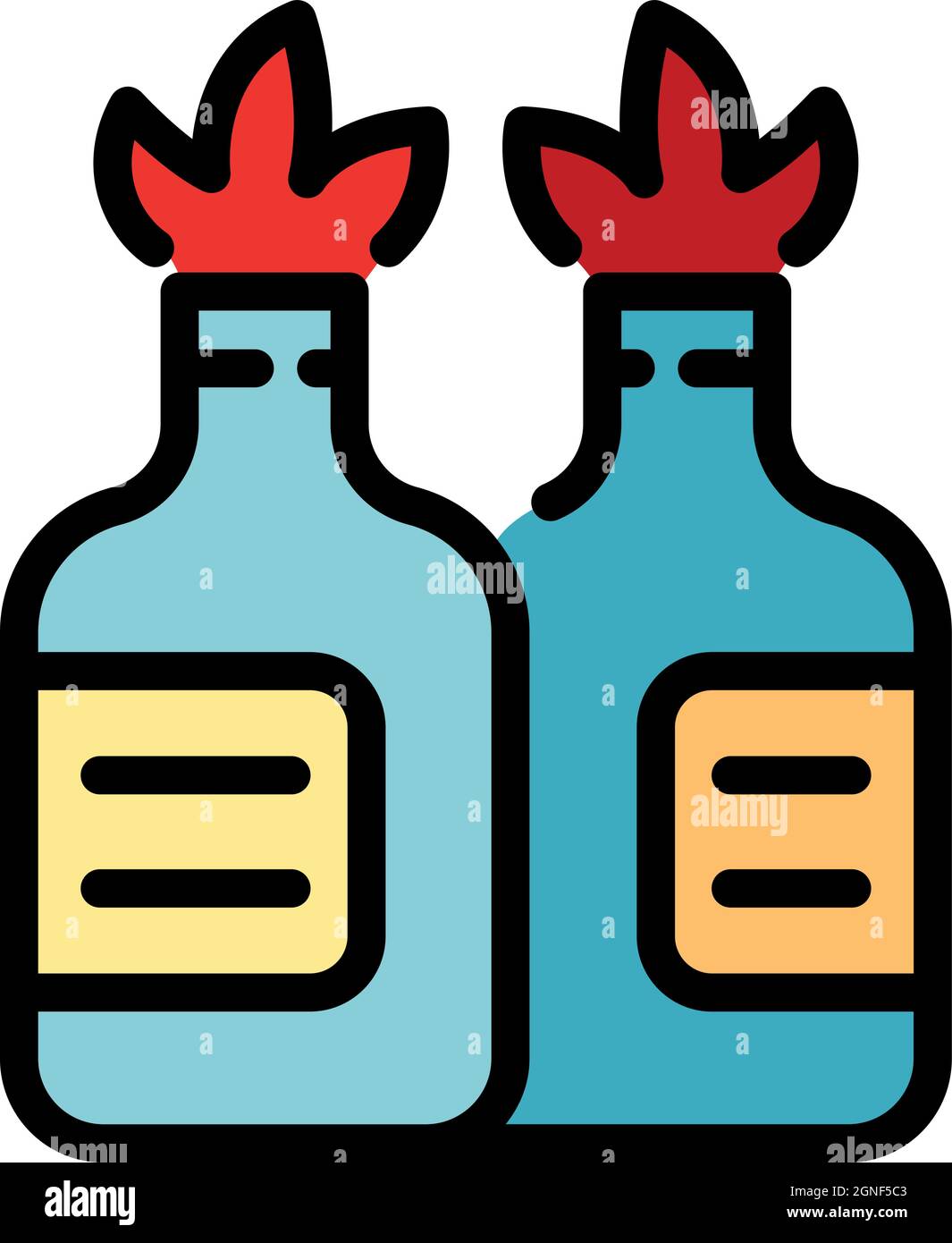 Glass bottle fire icon. Outline glass bottle fire vector icon color ...