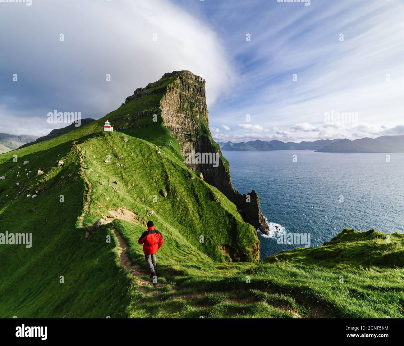Kallur Lighthouse Hike on the island Kalsoy, Faroe Islands Stock Photo ...