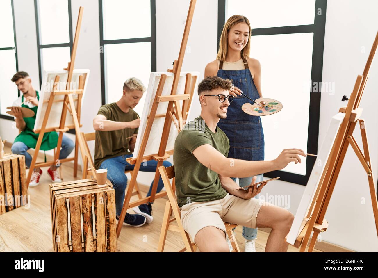 Group of people drawing at art studio Stock Photo - Alamy