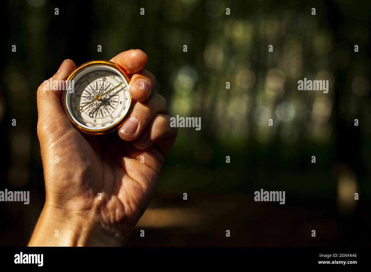 hand holds compass with blurred background. High quality and resolution ...