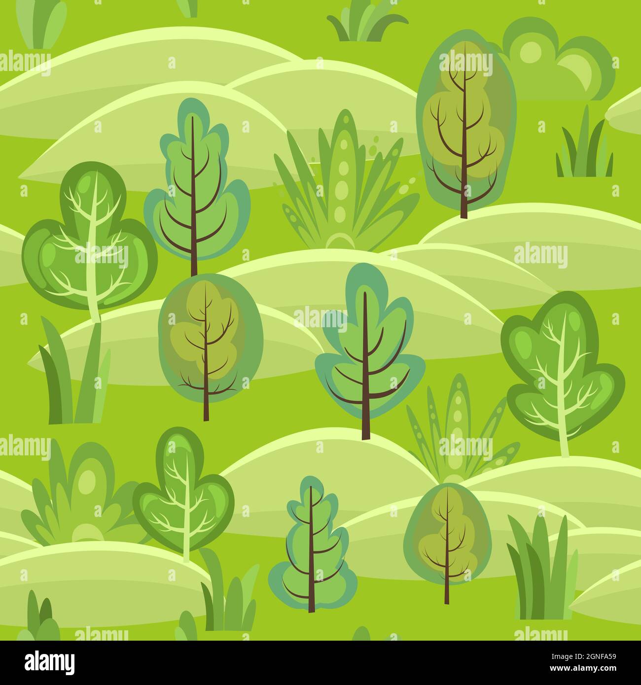Flat forest. Seamless pattern. Illustration in a simple symbolic style ...