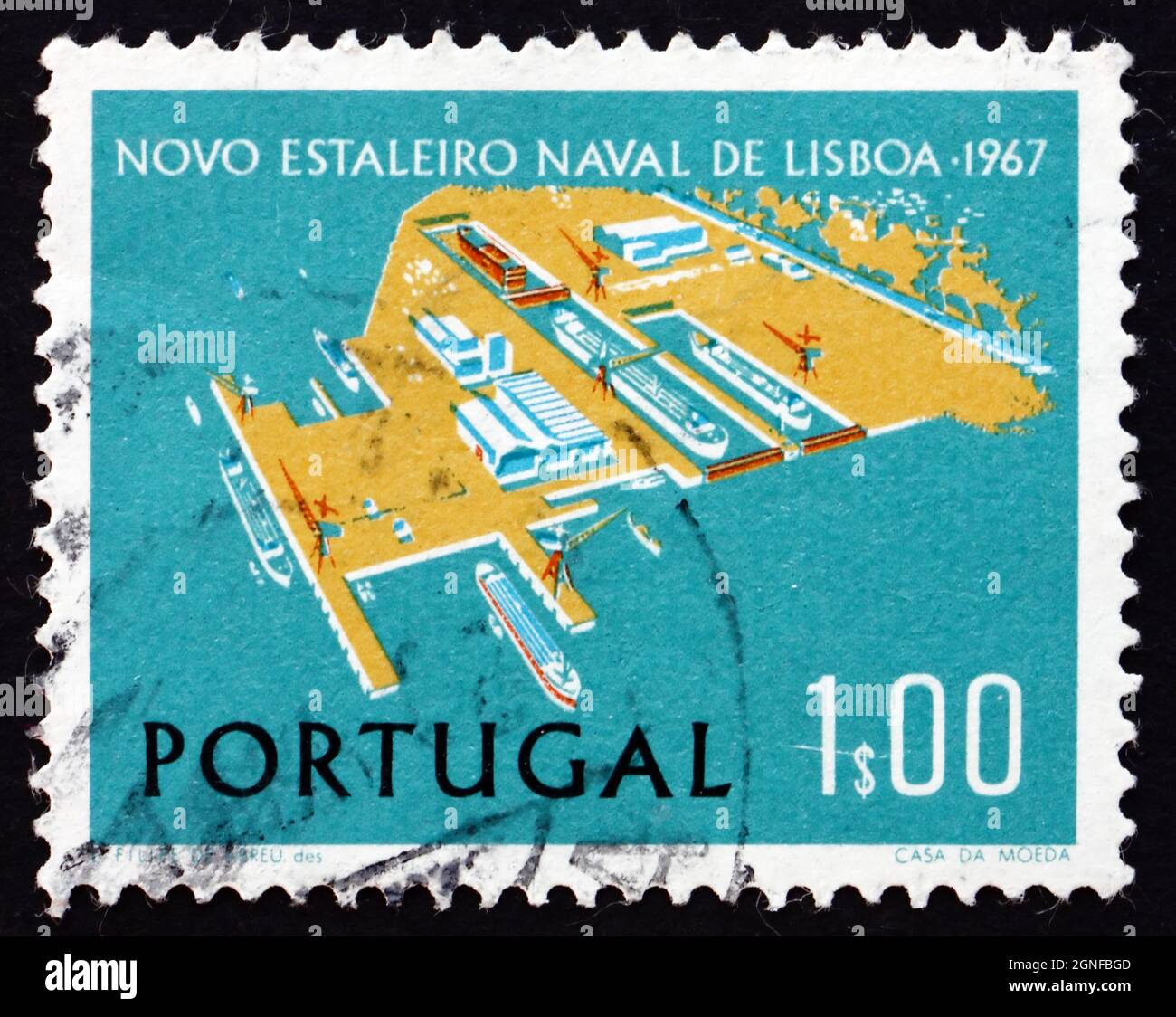 PORTUGAL - CIRCA 1967: a stamp printed in the Portugal shows Lisnave ...