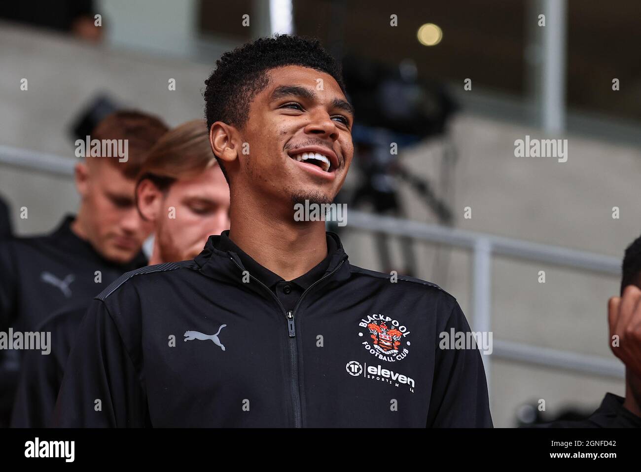 Tyreece John-Jules #28 of Blackpool arrives at Bloomfield Road Stock ...