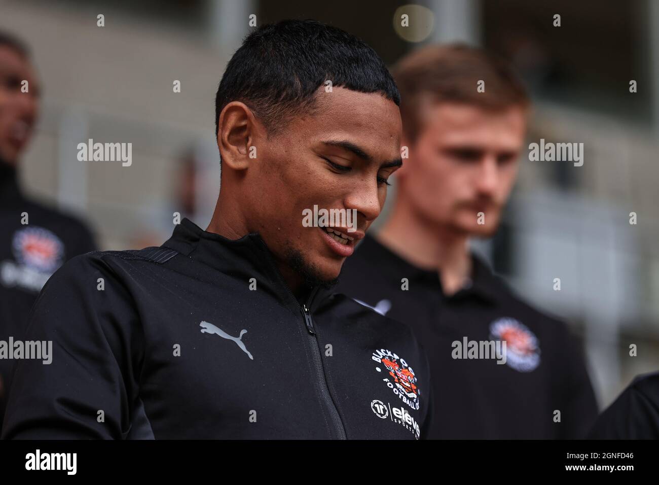 Demetri Mitchell #15 Of Blackpool arrives at Bloomfield Road Stock ...