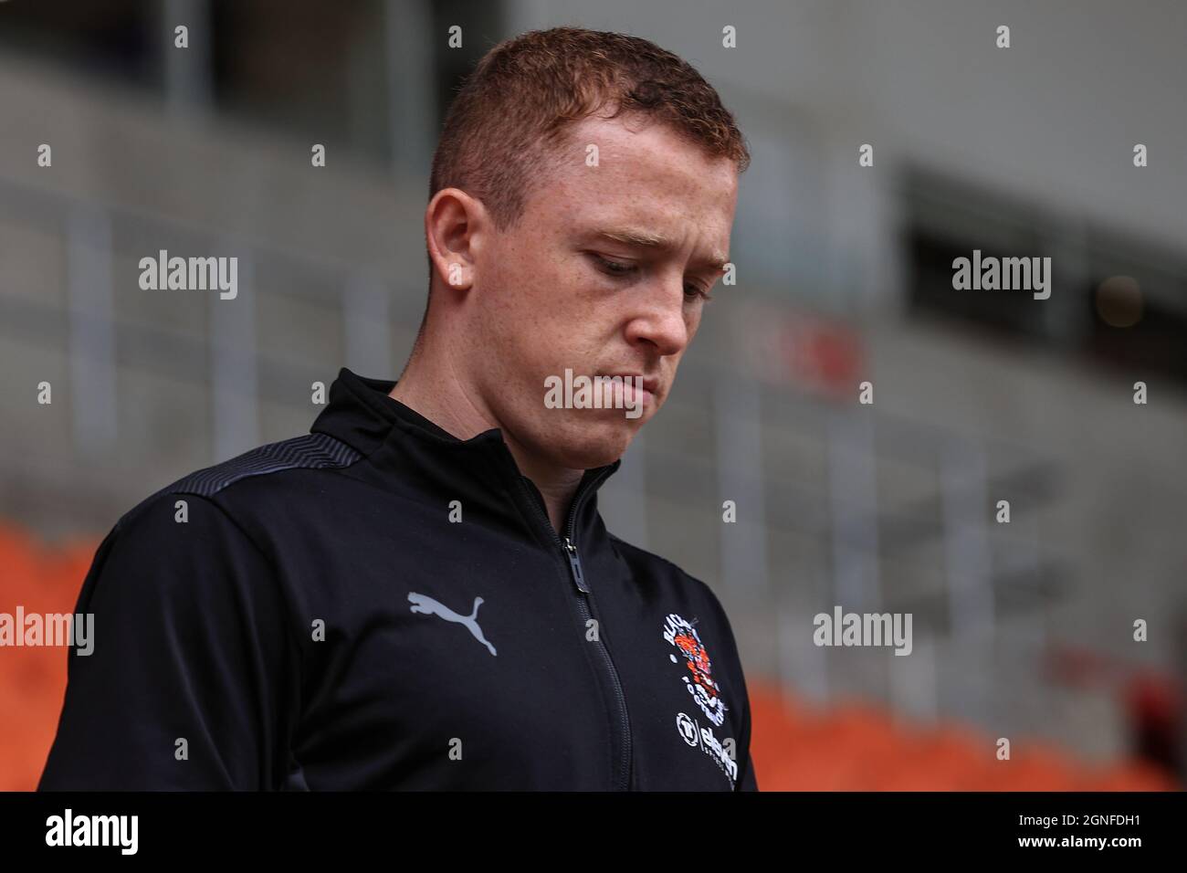 Shayne Lavery #19 of Blackpool arrives at Bloomfield Road Stock Photo ...