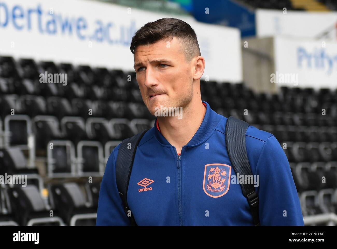 Matty Pearson #4 of Huddersfield Town arrive's at Swansea.com stadium ...