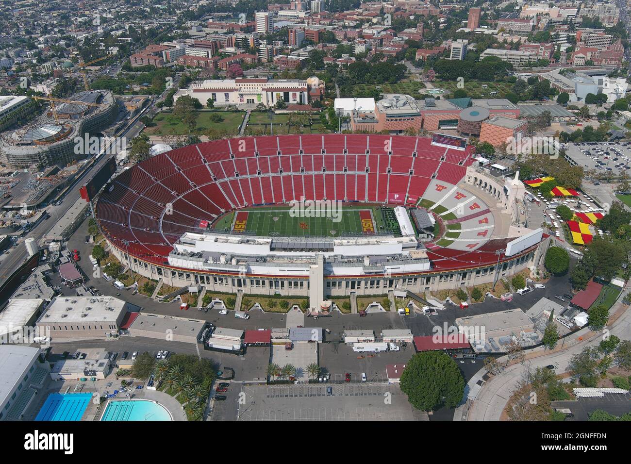 An aerial view of the Los Angeles Memorial Coliseum, Friday, Sept. 24 ...