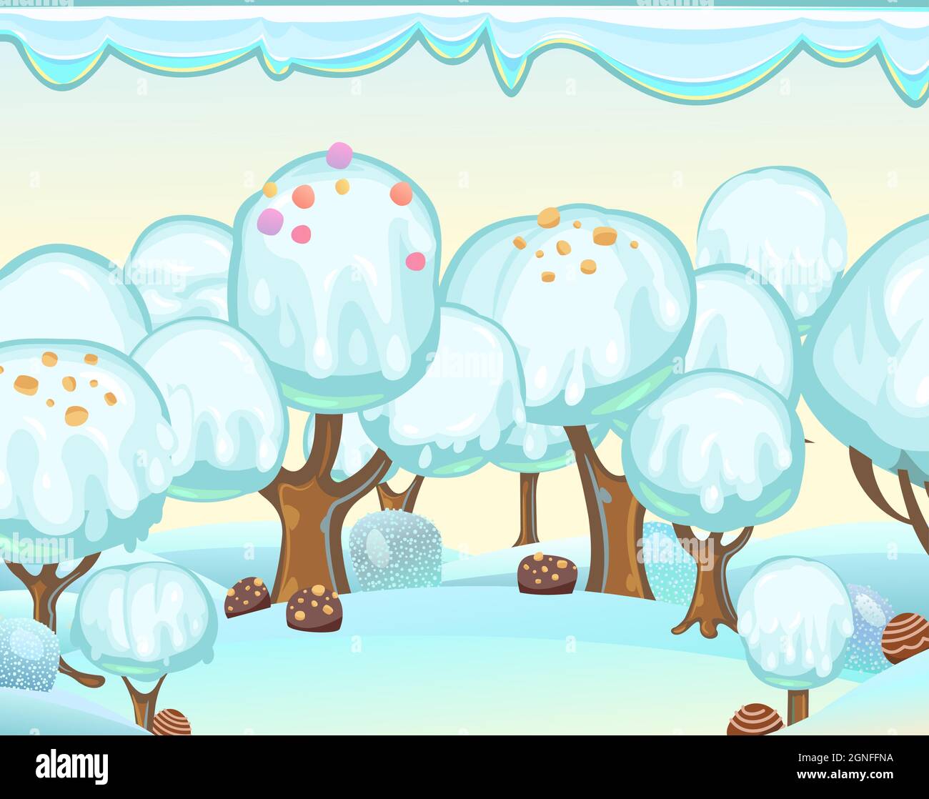 Landscape with ice cream on chocolate sticks. Childrens picture ...