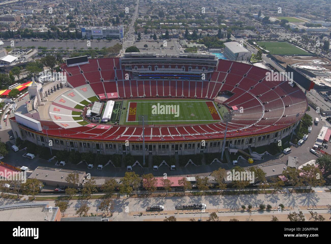 An aerial view of the Los Angeles Memorial Coliseum, Friday, Sept. 24 ...