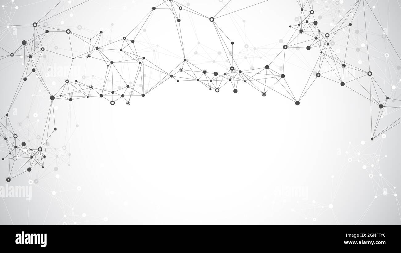 Technology abstract background with connected line and dots. Big data visualization. Artificial ...