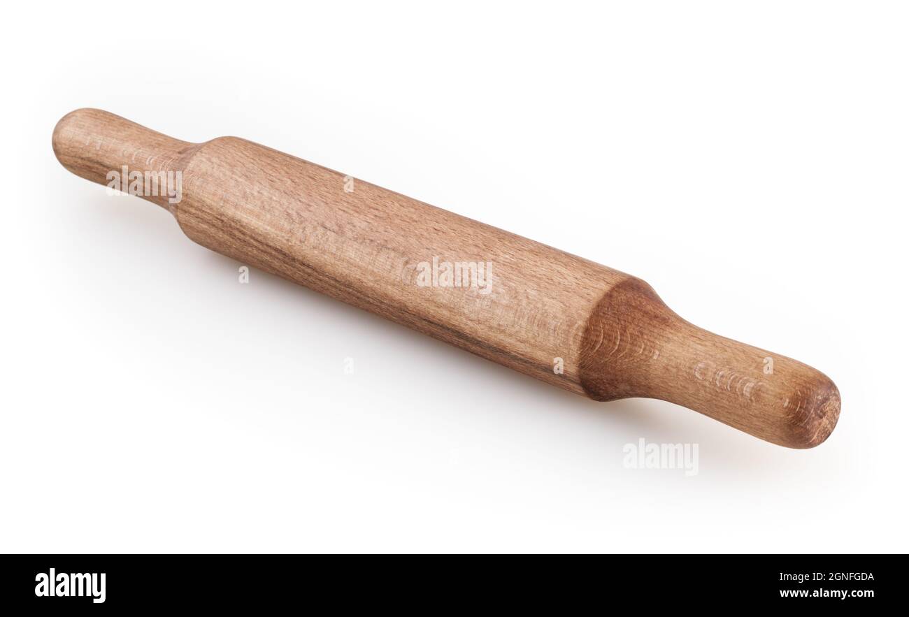 Wooden rolling pin isolated on white background with clipping path ...