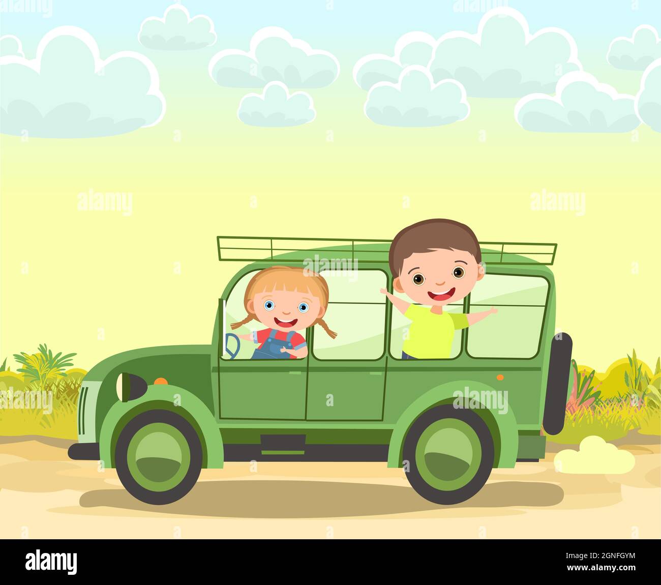 Adventure of children on vacation. Rural countryside landscape with ...