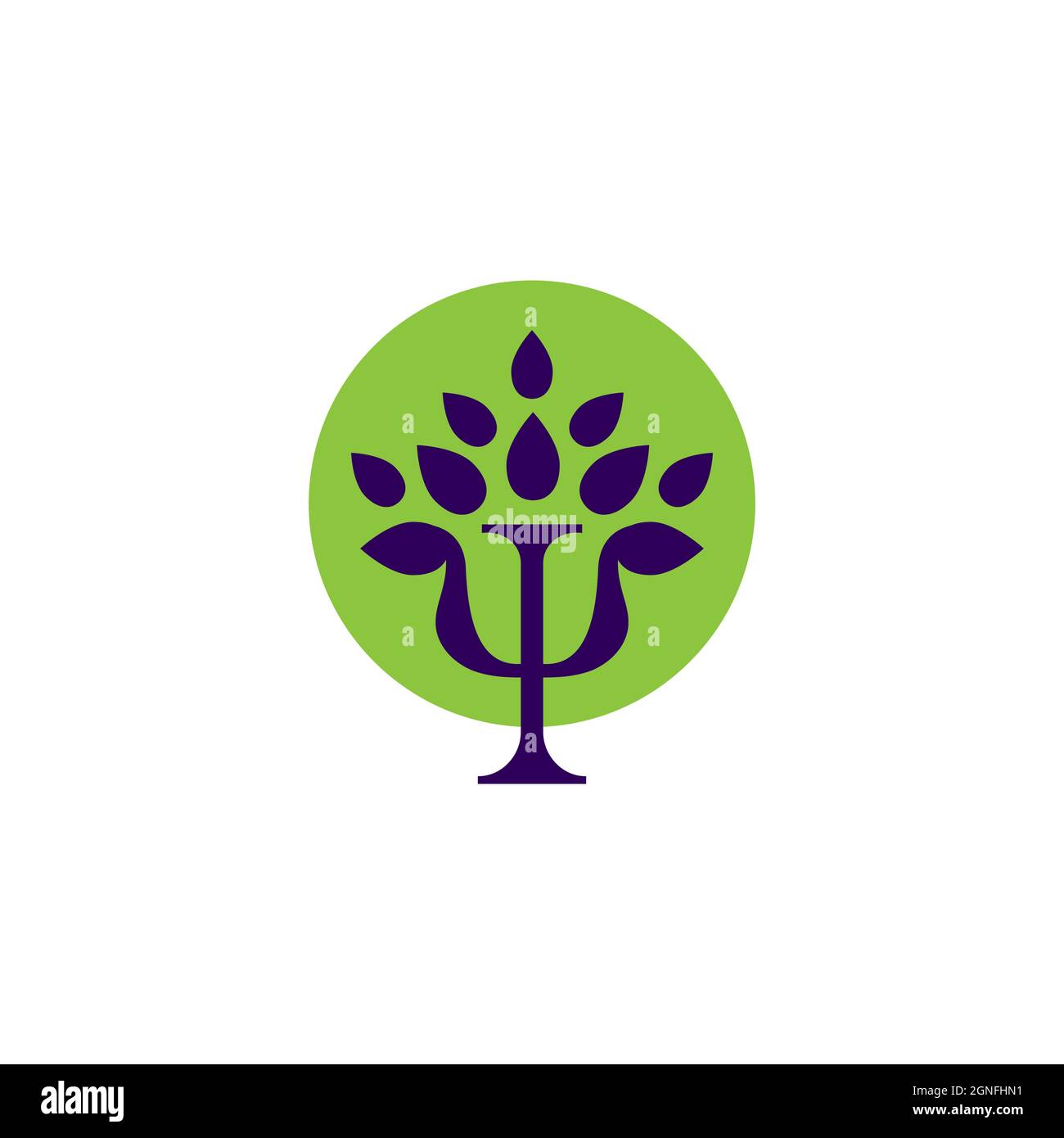 Letter psi and tree with leaves. Psychology sign. Therapy flat icon ...