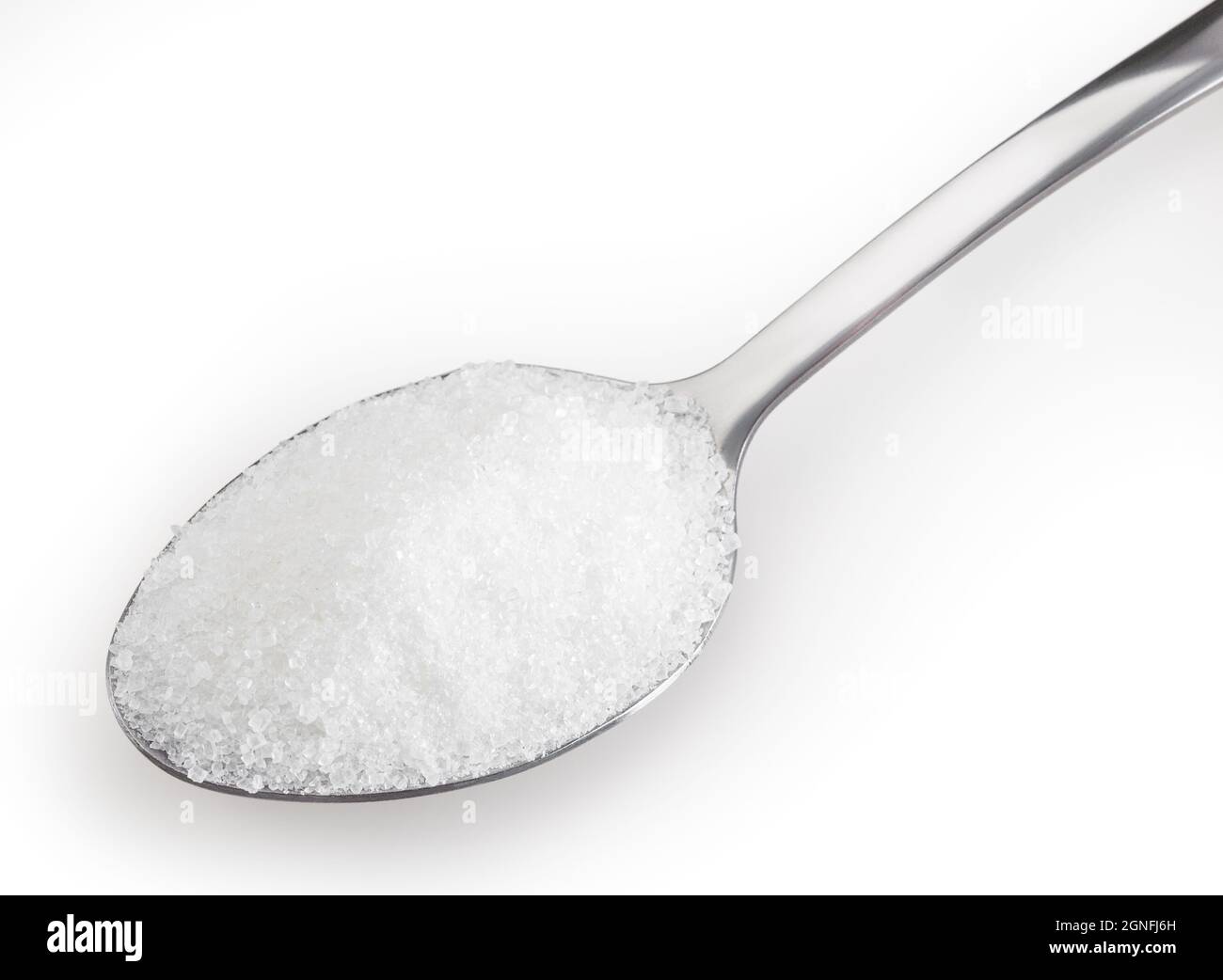 Teaspoon of white sugar isolated on white background with clipping path ...