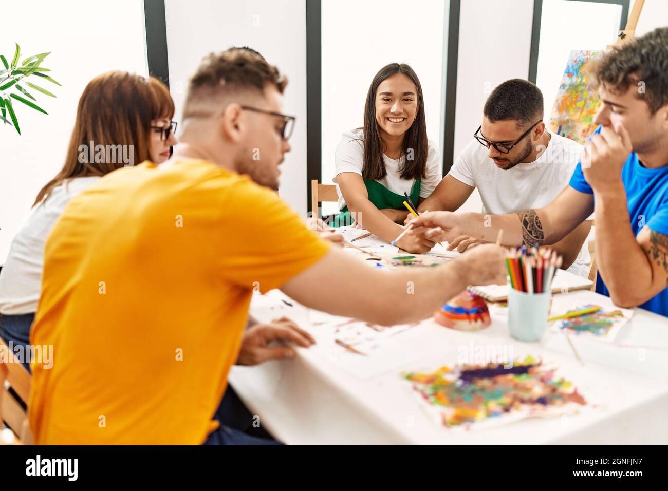 Group of people drawing at art studio Stock Photo - Alamy