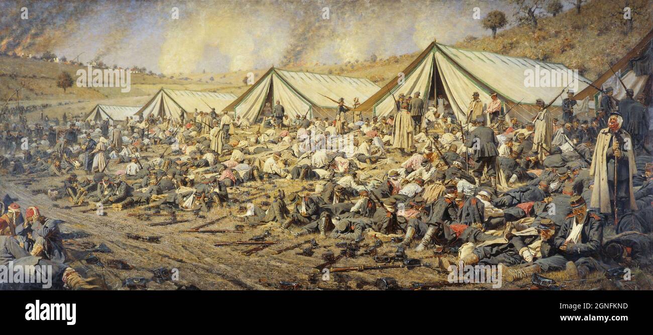 A painting showing maimed and wounded men after the Battle of Plevna ...