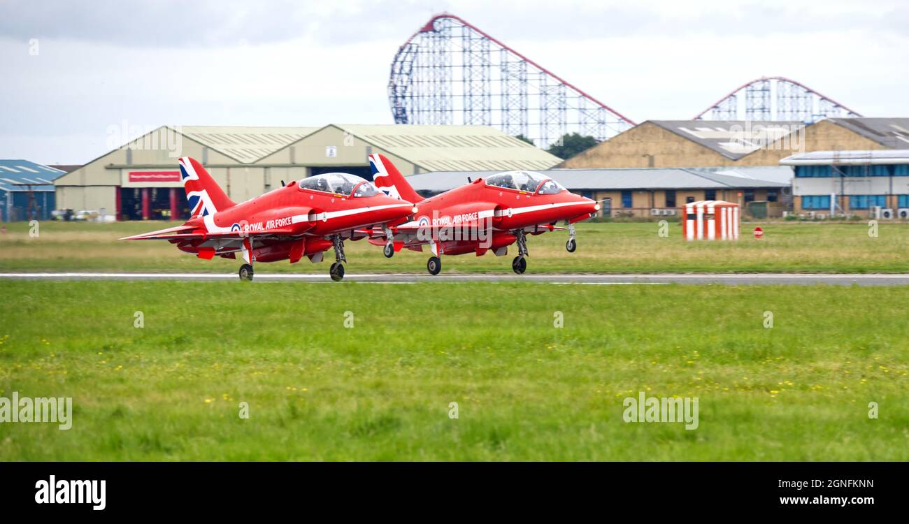 Red Arrows at Blackpool Airport Stock Photo - Alamy