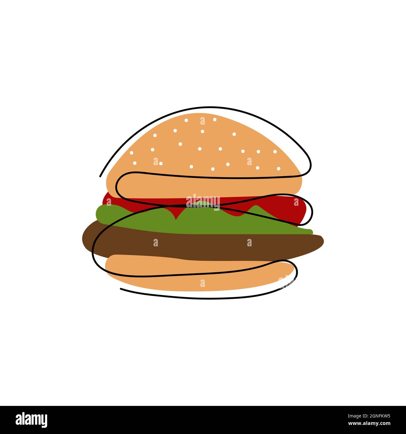 Hand drawn burger. Abstract illustration of hamburger for menu. Doodle ...