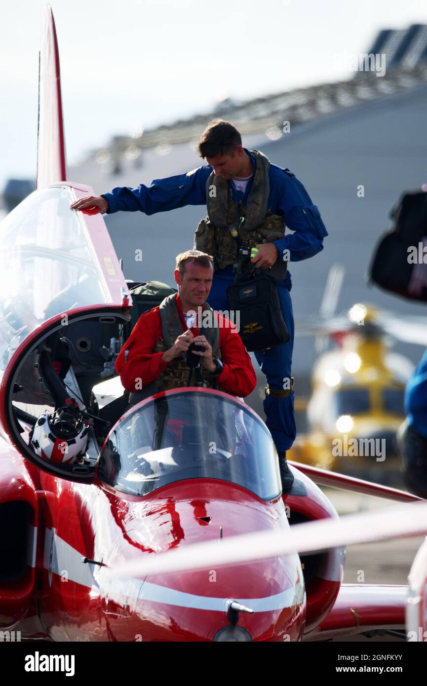 Red Arrows at Blackpool Airport Stock Photo - Alamy