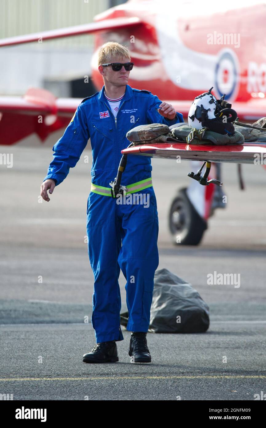 Red Arrows at Blackpool Airport Stock Photo - Alamy