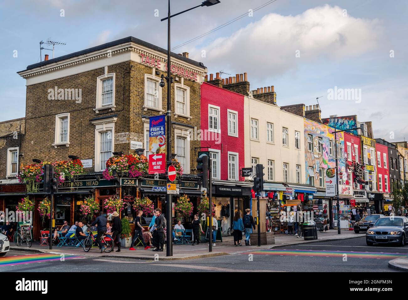Colourful Camden High Street lined with alternative shops, Camden Town ...