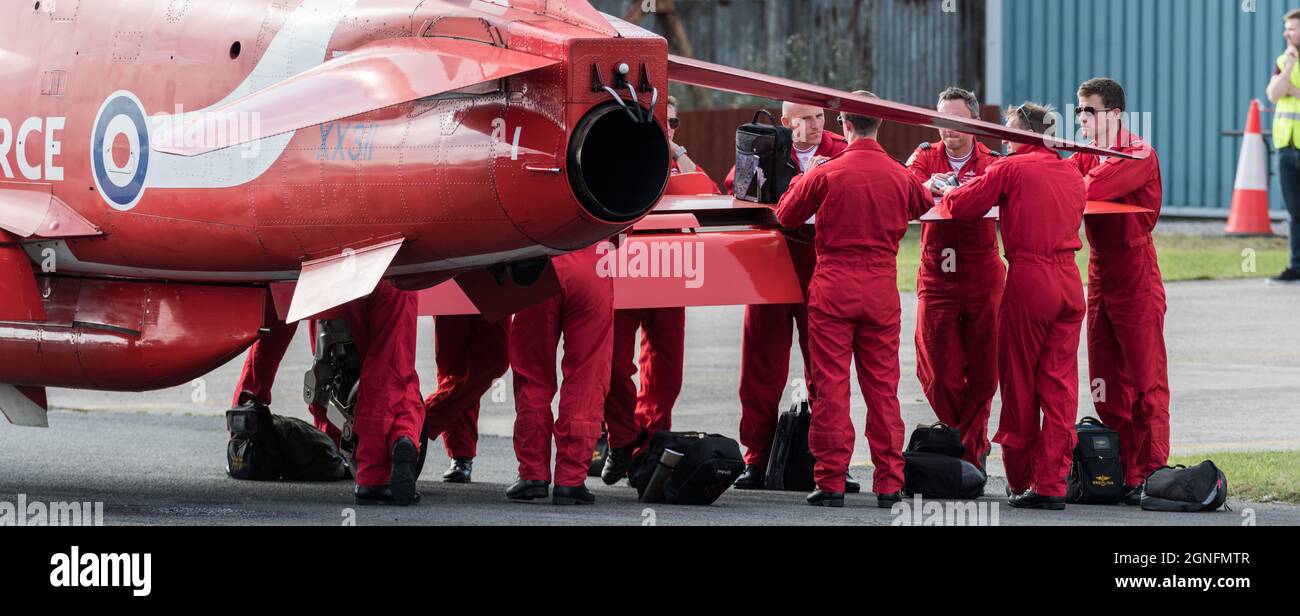 Red Arrows at Blackpool Airport Stock Photo - Alamy
