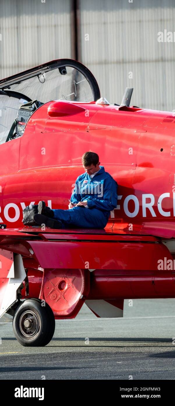 Red Arrows at Blackpool Airport Stock Photo - Alamy