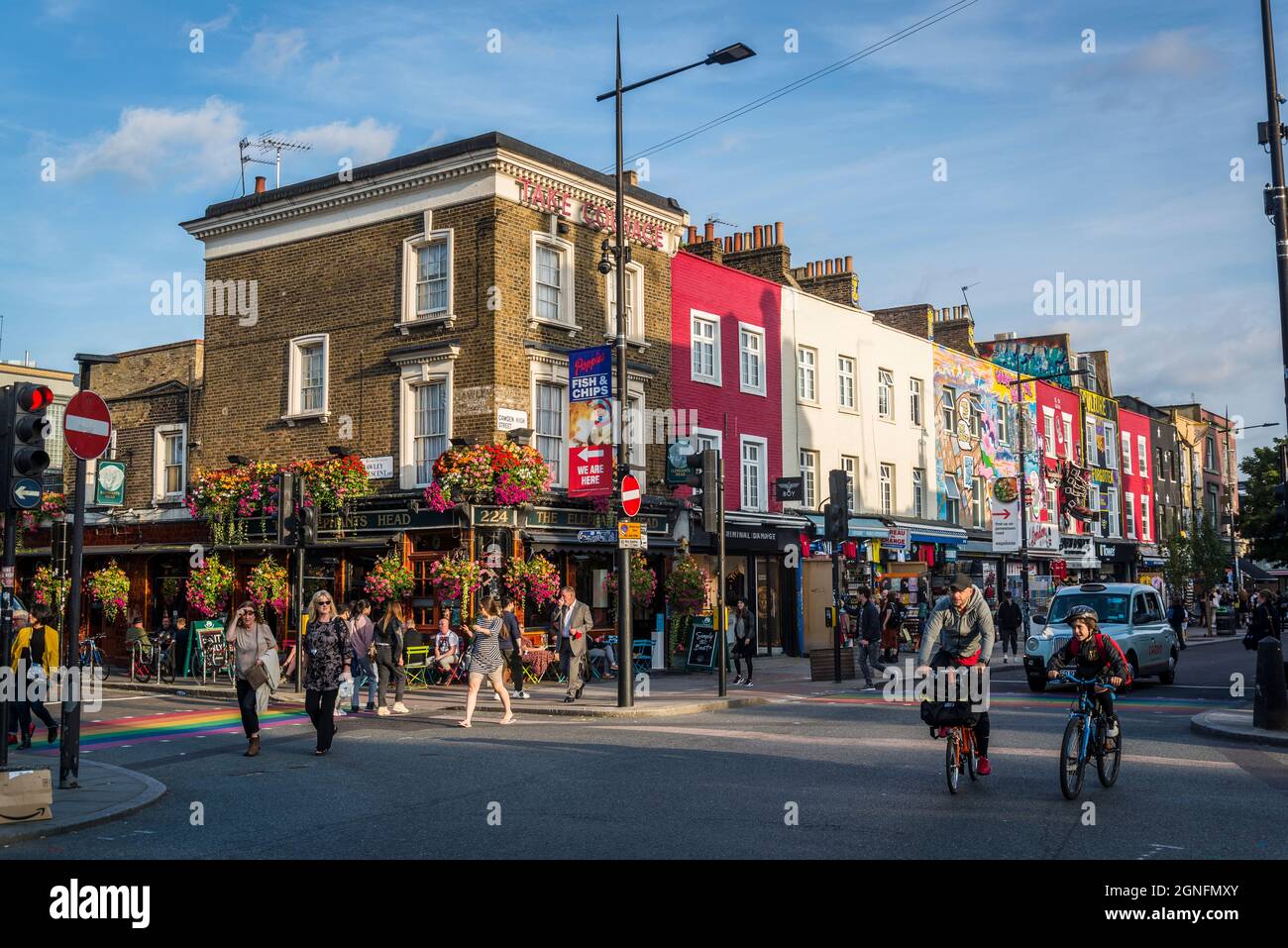 Colourful Camden High Street lined with alternative shops, Camden Town ...
