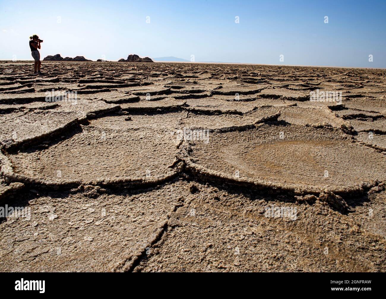 ETHIOPIA. AFAR REGION. DANAKIL DESERT. KAROUM LAKE. SALT EXTRACTION ...