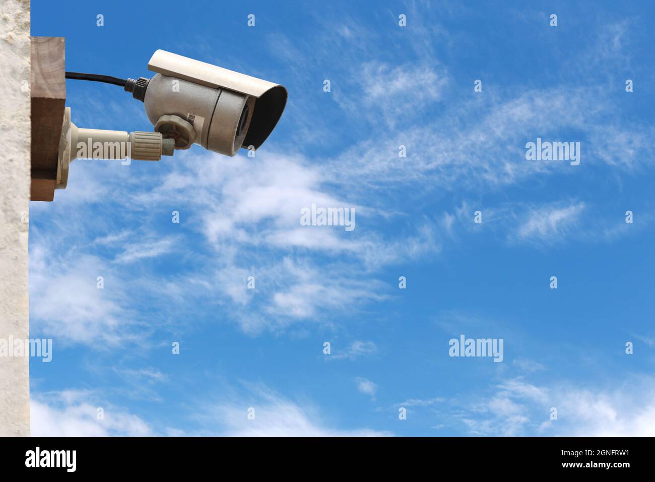 CCTV camera system on blue sky background with copy space Stock Photo ...