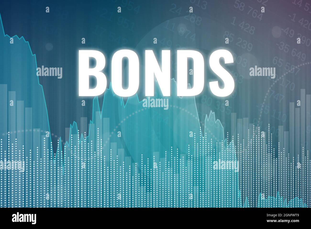 Financial term Bonds on blue finance background from graphs, charts ...
