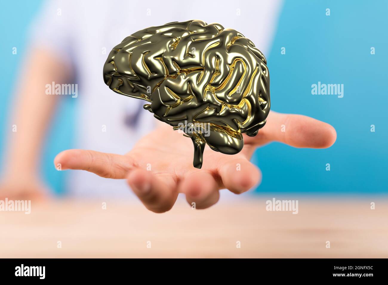3d rendering of the human brain on the real palm of a hand Stock Photo ...
