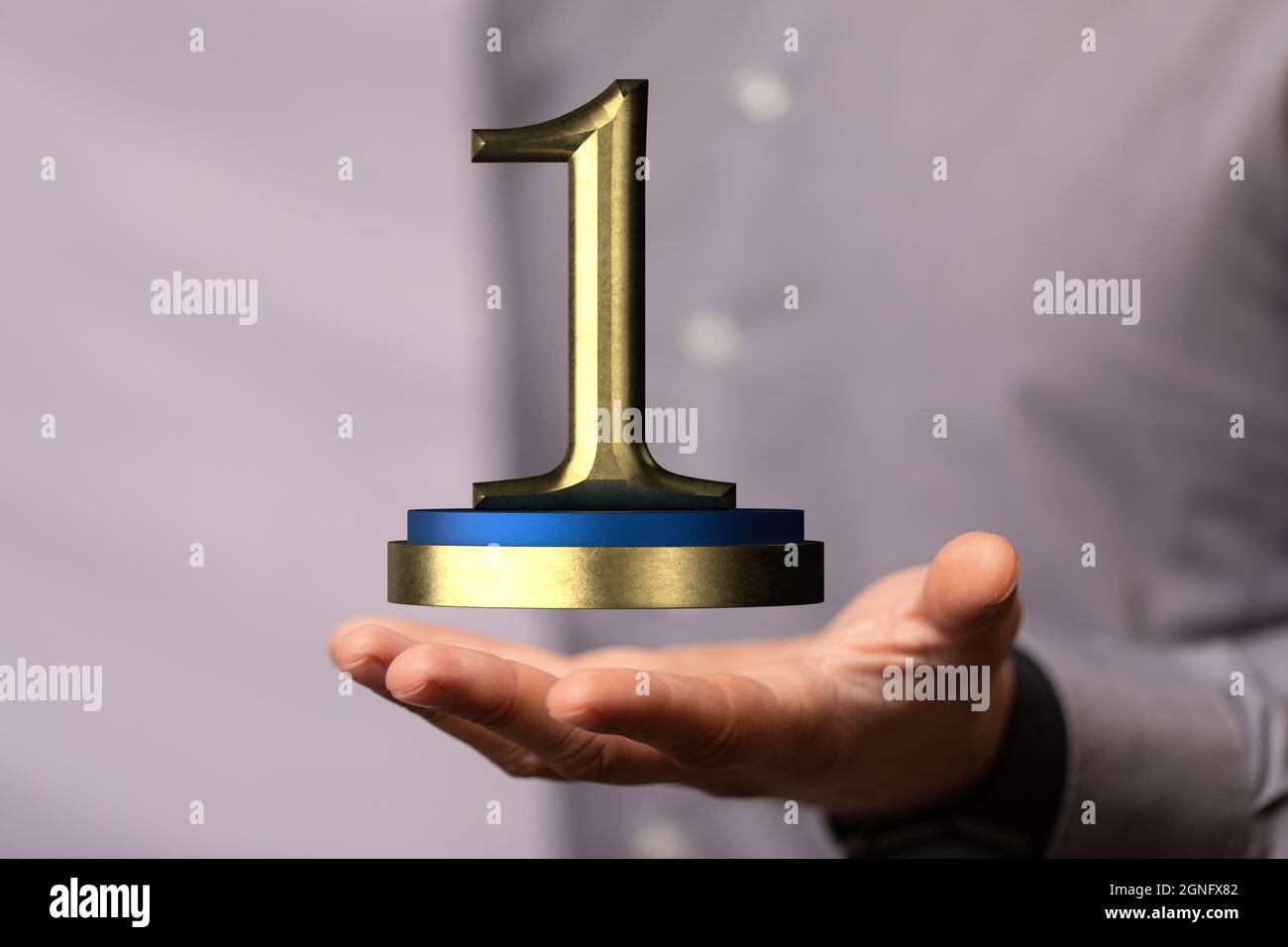 3d rendering of the number one on the palm of a real hand Stock Photo ...