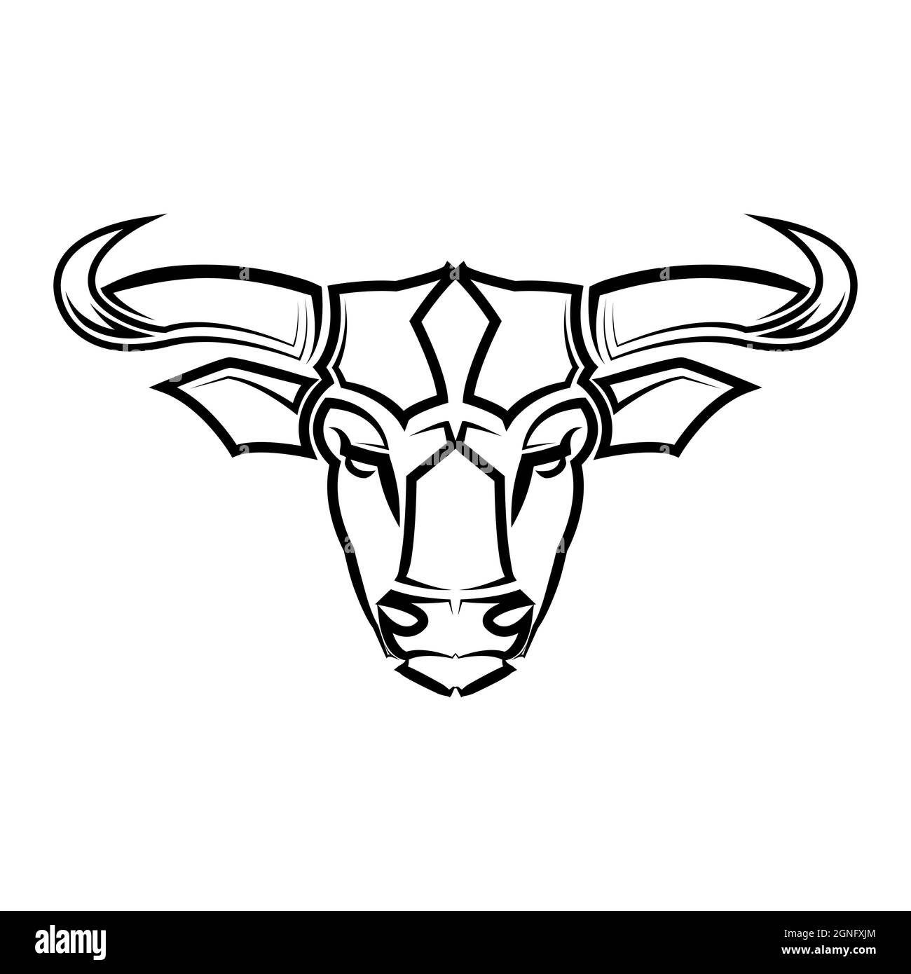 Line Vector Illustration front view of Bull. It is signs of the taurus ...