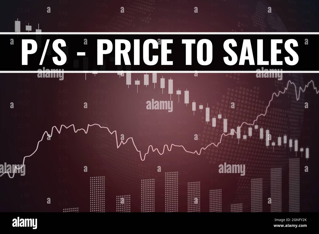 Financial term P/S (Price to Sales) on dark red finance background from ...
