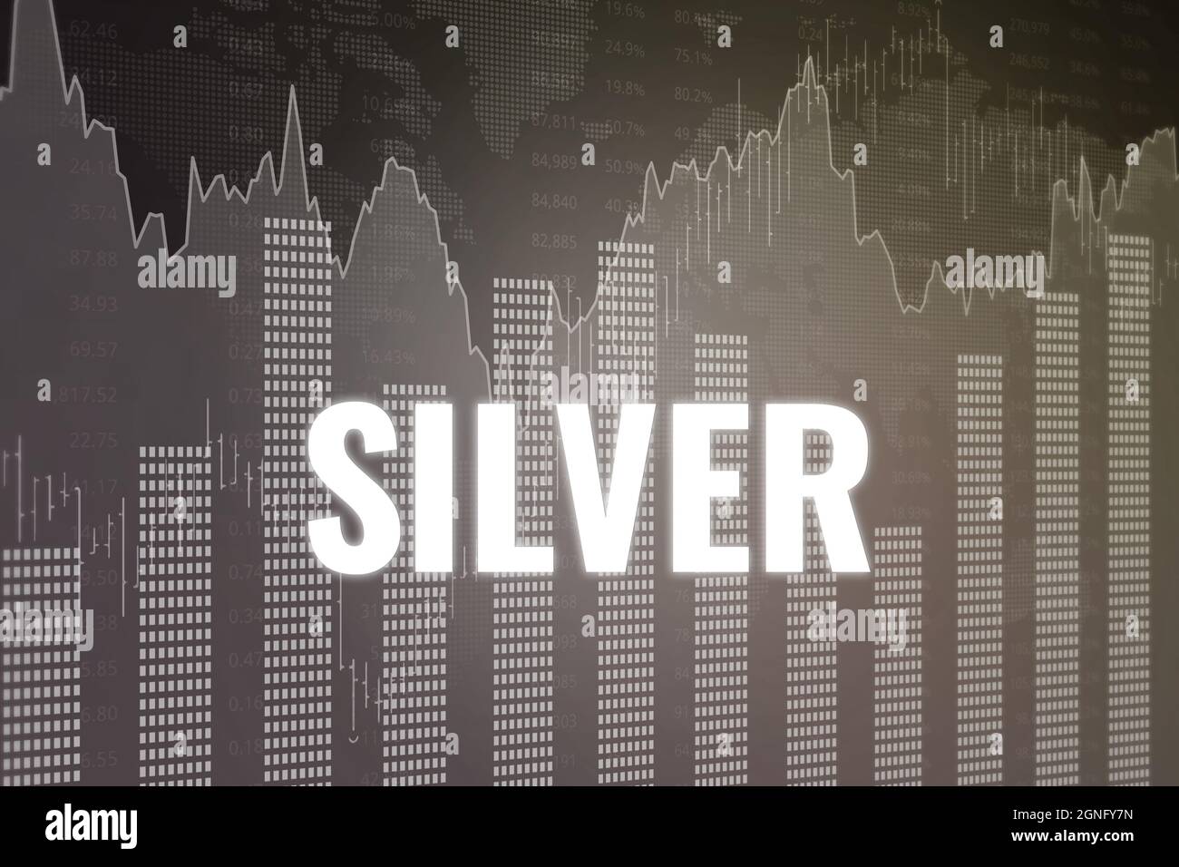 Price change on trading Silver on gray brown finance background from ...