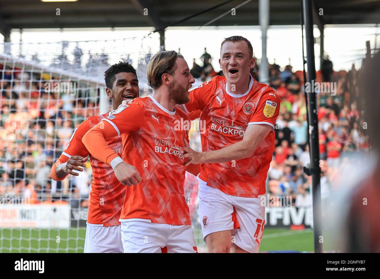 Shayne Lavery #19 of Blackpool celebrates his goal to make it 1-0 Stock ...